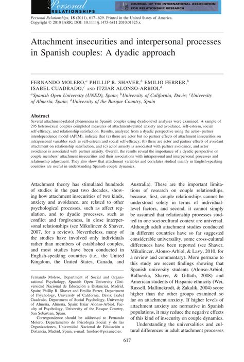 Pdf Attachment Insecurities And Interpersonal Processes In Spanish