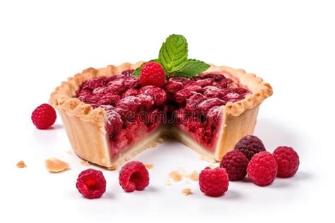 A Raspberry Pie With A Slice Cut Out Of It And Some Raspberries A Raspberry Pie With A Slice Cut Out Of It And Some Raspberries