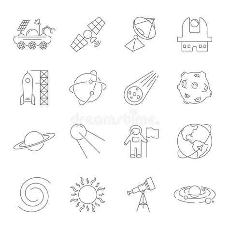 Simple Set Of Space Related Vector Line Icons Contains Such Icons As Observatory Planet Earth