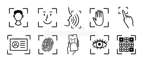 Biometric Scanning Icon Set Identification Individual By Eye Fingerprint Or Pass Doodle Hand