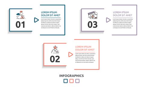벡터 플랫 인포그래픽 템플릿입니다 세 다이어그램 그래프 순서도 타임 라인 마케팅 프리젠 테이션에 대한 텍스트와 아이콘 라인 사각형 개념에 대한 스톡 벡터 아트 및 기타