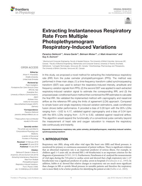 Pdf Extracting Instantaneous Respiratory Rate From Multiple Photoplethysmogram Respiratory
