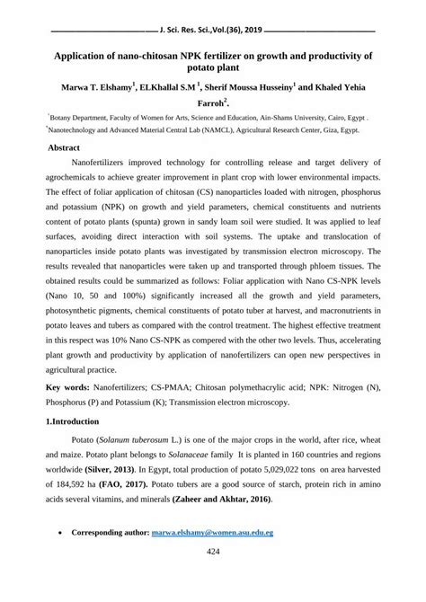 (PDF) Application of nano-chitosan NPK fertilizer on growth and - DOKUMEN.TIPS