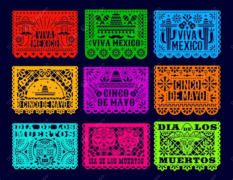 Papel Picado 멕시코 Dia De Los Muertos 휴일 플래그 벡터 그리드 두개골 배너 Png 일러스트 및
