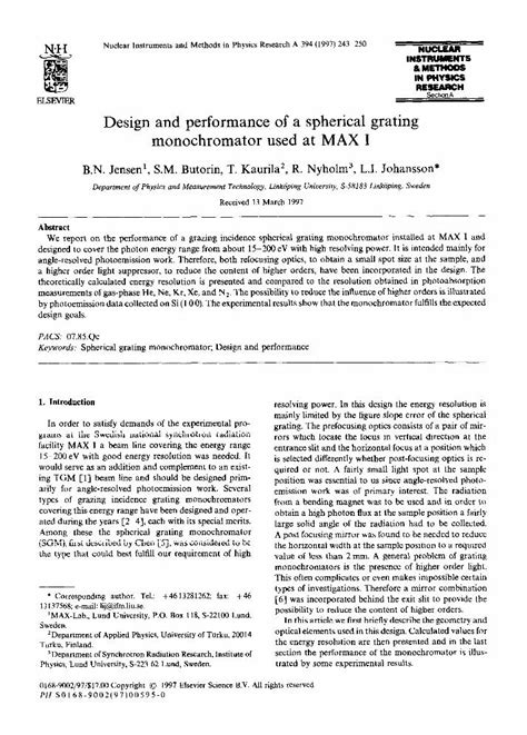 Pdf Design And Performance Of A Spherical Grating Monochromator Used