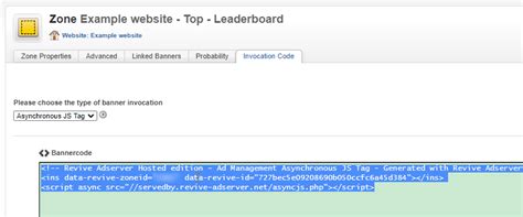 how to create zone invocation code in revive adserver