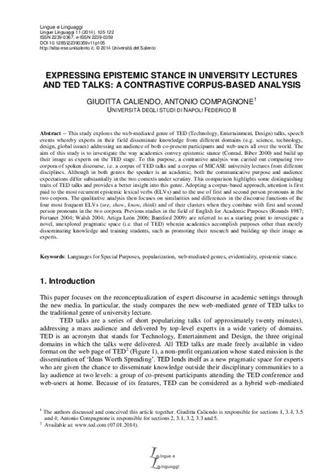 Pdf 2014 Expressing Epistemic Stance In University Lectures And Ted Talks A Contrastive
