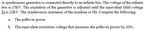 Solved A Synchronous Generator Is Connected Directly To An Infinite