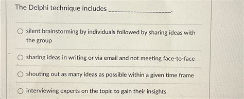 Solved The Delphi Technique Includessilent Brainstorming By