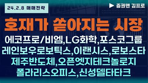 시장 분위기 좋아집니다에코프로lg화학posco홀딩스레인보우로보틱스이랜시스로보스타제주반도체오픈엣지테크놀로지