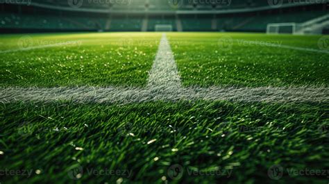 Ai Generated Soccer Field In Football Stadium Features Precise Grass Patterns Enhancing The