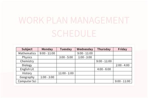 Work Plan Management Schedule Excel Template And Google Sheets File For Free Download Slidesdocs