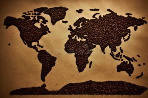 Coffee Map Coffee Beans Globe Abstract Generative Ai Illustration