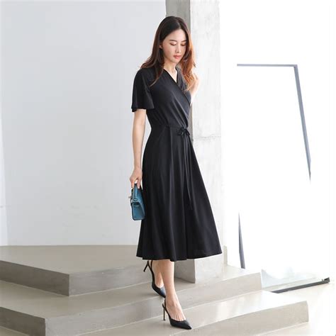 포스티 프롬코 자체제작 여름 반팔 블랙 랩스타일 롱 원피스 55 99 Frc56