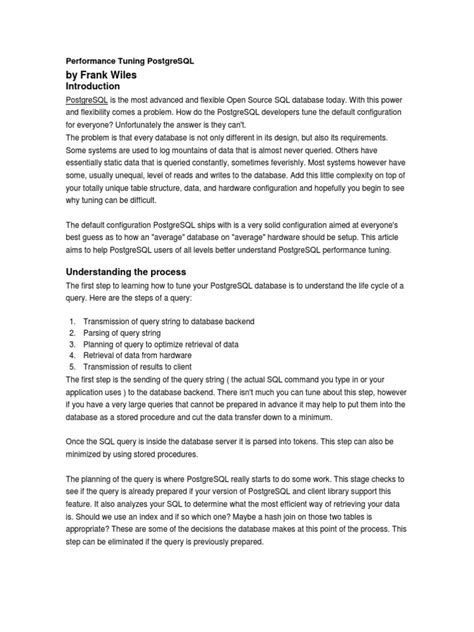 Performance Tuning Postgresql Pdf Genetic Algorithm Databases