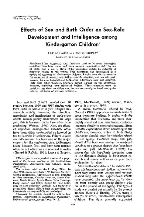 Pdf Effects Of Sex And Birth Order On Sex Role Development And Intelligence Among Kindergarten