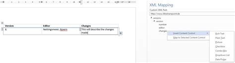 Embedding Sharepoint Document Version History Repeating Data In Word