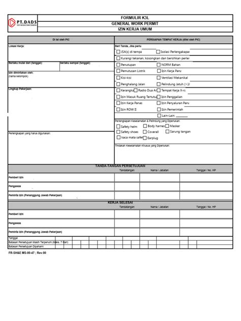 Contoh General Work Permit Pdf