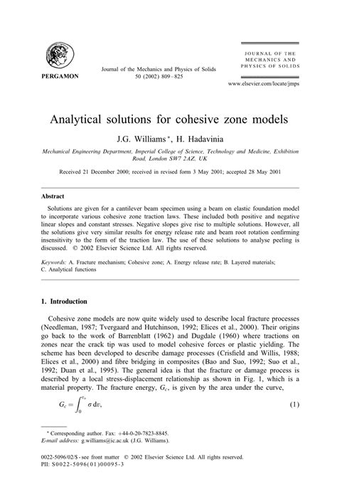Pdf Analytical Solutions For Cohesive Zone Models