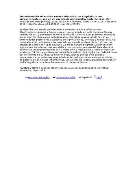 Pododermatitis Ulcerativa Severa Infectada Con Pdf