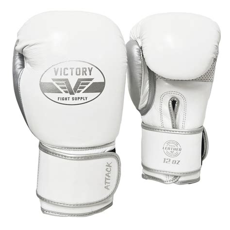 Victory Gloves Attack Leather Hook And Loop Whitesilver Msm Fight Shop