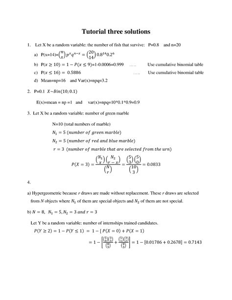 Tut 2 Solutions Tut Will Help You Practice Tutorial Three Solutions Let X Be A Random