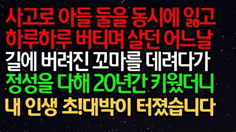 반전신청사연 사고로 아들 둘을 동시에 잃고 하루하루 버티며 살던 어느날 길에 버려진 꼬마를 데려다가 정성을 다해 20년간