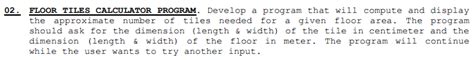 Solved 2 Floor Tiles Calculator Program Develop A Program