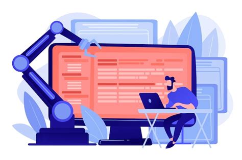 Free Vector Developer At Laptop And Computer With Open Robotic Soft