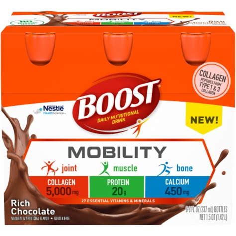 Boost Mobility Rich Chocolate Daily Nutritional Drink 6 Bottles 8 Fl