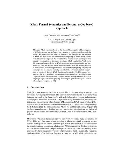 Pdf Xpath Formal Semantics And Beyond A Coq Based Approach