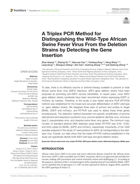 Pdf A Triplex Pcr Method For Distinguishing The Wild Type African Swine Fever Virus From The