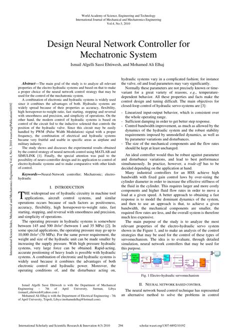 Pdf Design Neural Network Controller For Mechatronic System