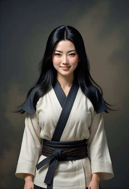 Premium Photo Portrait Of Japanese Woman In Kimono With Black Belt