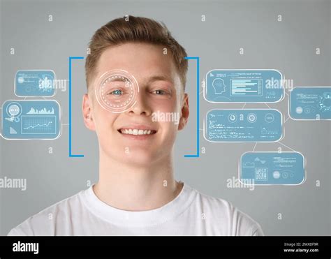 Facial Recognition System Man With Scanner Frame On Face And
