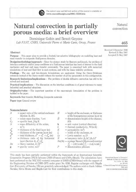 Pdf Natural Convection In Partially Porous Media A Brief Overview