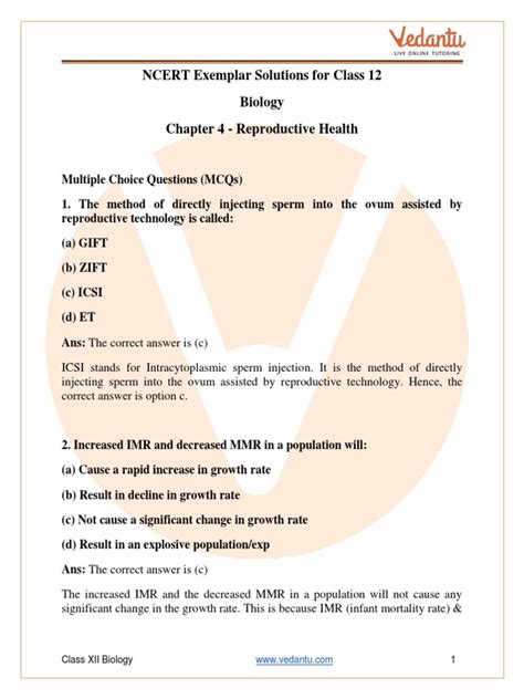 Ncert Exemplar For Class 12 Biology Chapter 4 Pdf In Vitro