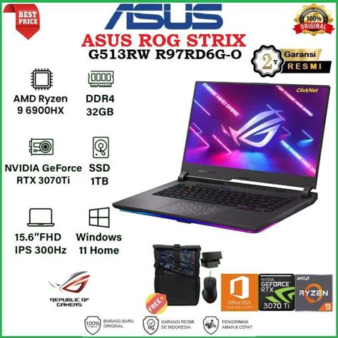 Jual Asus Rog Strix G513rw Ryzen 9 6900hx 32gb 1tb Ssd Rtx3070ti 8g W11 Ohs Di Seller Clicknet