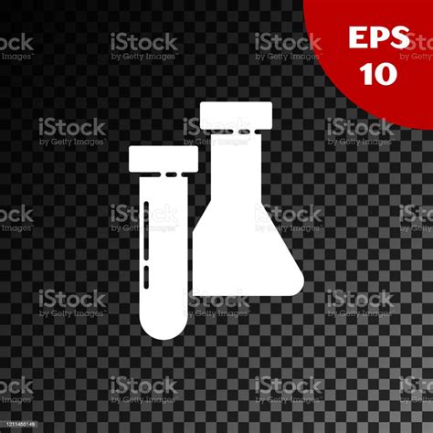 투명 한 어두운 배경에 격리 된 흰색 테스트 튜브 및 플라스크 화학 실험실 테스트 아이콘 실험실 유리 표지판 벡터 일러스트레이션 개발에 대한 스톡 벡터 아트 및 기타 이미지