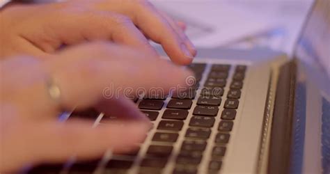 Worker Fingers Use Monitor Laptop Keyboard Buttons Clicks Text File