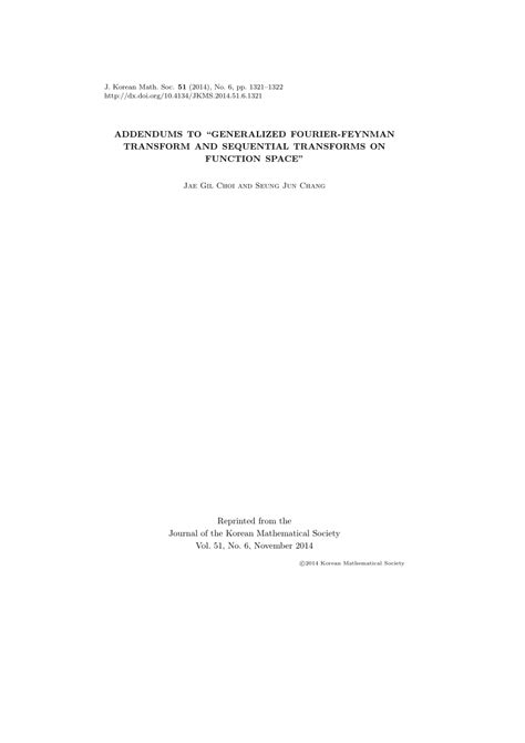 Pdf Addendums To Generalized Fourier Feynman Transform And