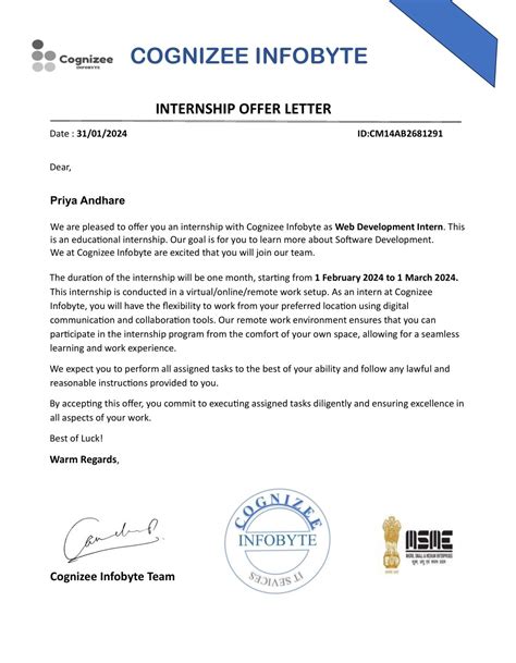 Priya Andhare On Linkedin Internship Cognizeeinfobyte