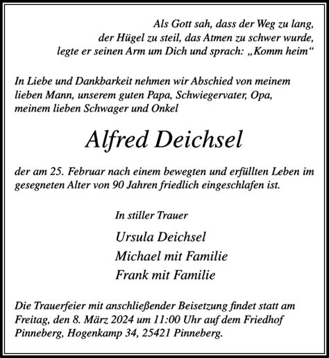 Traueranzeigen Von Alfred Deichsel Shz Trauer