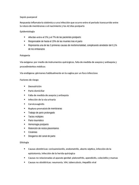 Sepsis Puerperal Pdf Parto Septicemia