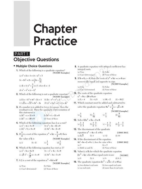 10 Maths Qb Ch 1 Pdf Equations Quadratic Equation