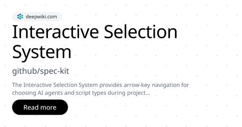 Interactive Selection System Githubspec Kit Deepwiki