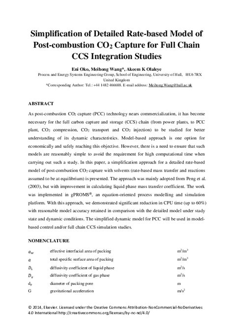 pdf simplification of detailed rate based model of post combustion