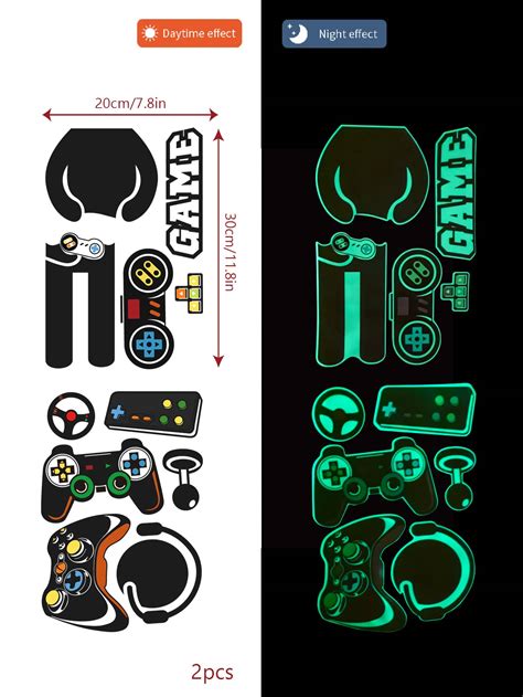 2pc Gamer Wall Decals Stickers Glow In The Dark Wall Decals Game Wall
