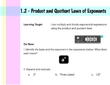 Multiplying Dividing Exponential Expressions Complete Lesson No Prep