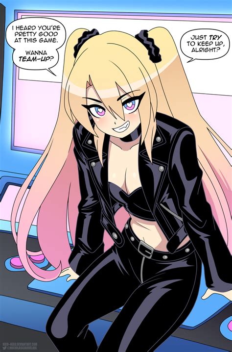 Rule 34 Arcade Machine Black Jacket Black Jeans Black Tank Top Blonde